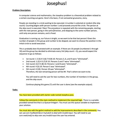 Solved Josephus Problem Description In Computer Science