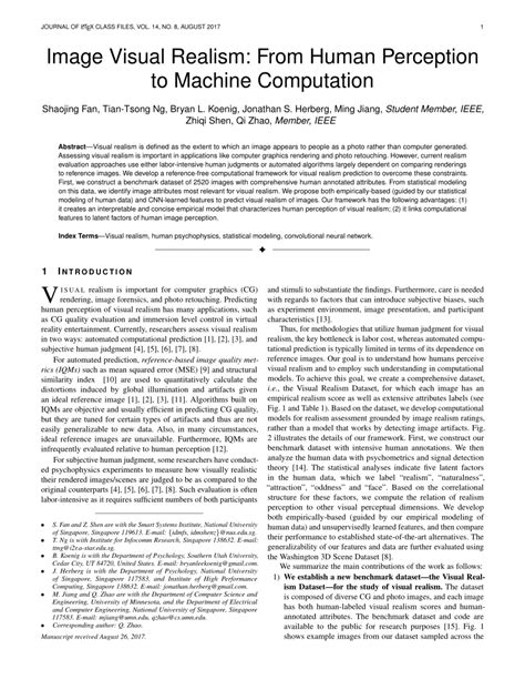 Pdf Image Visual Realism From Human Perception To Machine Computation