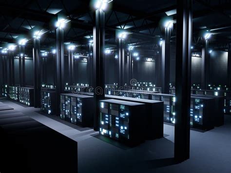 Data Center Space With Multiple Rows Of Server Racks Stock Illustration