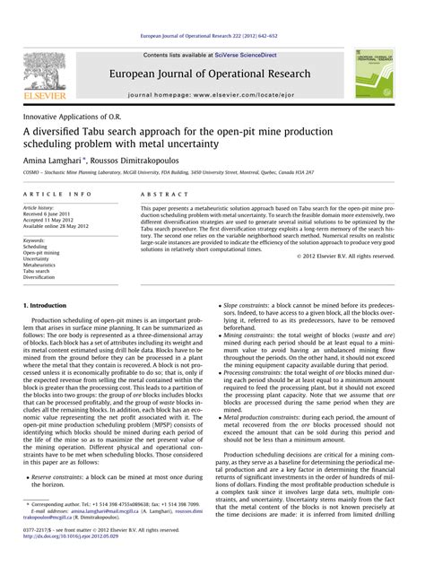 pdf a diversified tabu search approach for the open pit mine