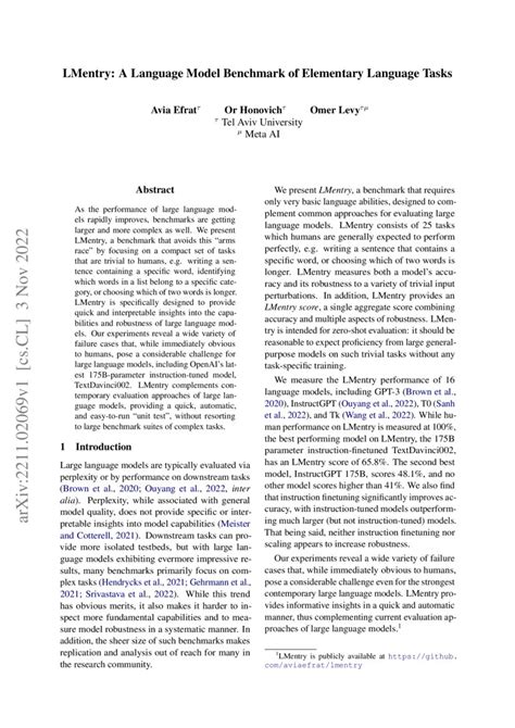 Lmentry A Language Model Benchmark Of Elementary Language Tasks Deepai