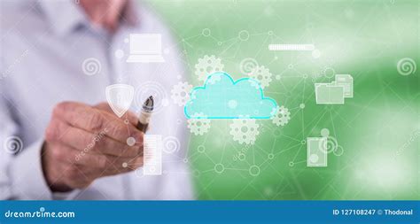 Man Touching A Cloud Computing Concept Stock Image Image Of Server Connection