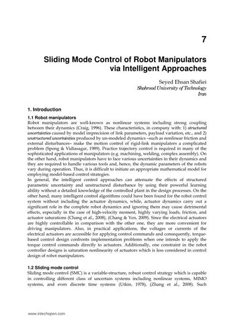 PDF Sliding Mode Control Of Robot Manipulators Via Intelligent Sliding Mode Control SMC