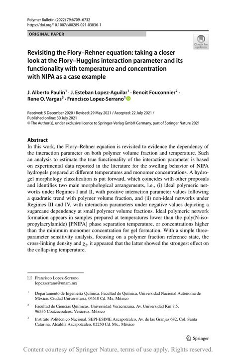 Revisiting The Floryrehner Equation Taking A Closer Look At The Floryhuggins Interaction