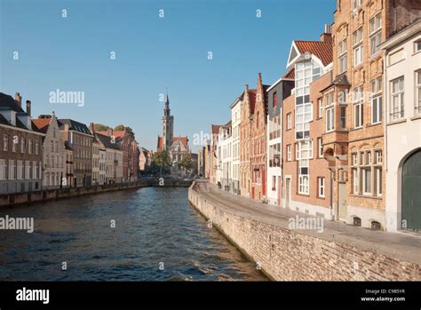 View Down The Spiegelrei Canal In Bruges Belgium Looking Toward Jan