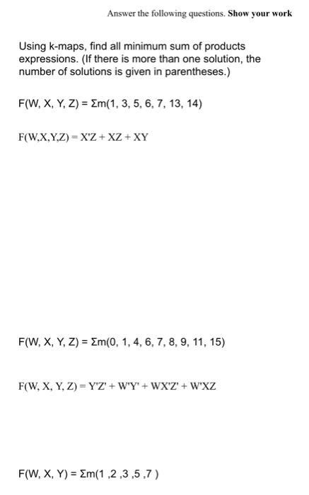 solved using k maps find all minimum sum of products