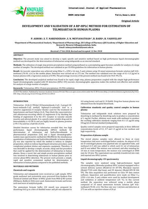 Pdf Development And Validation Of A Rp Hplc Method For Estimation Of Telmisartan In Human Plasma