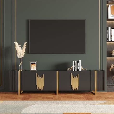 Aurea 78 7 Light Luxury Tv Stand Black Rectangular With 4 Doors And 2