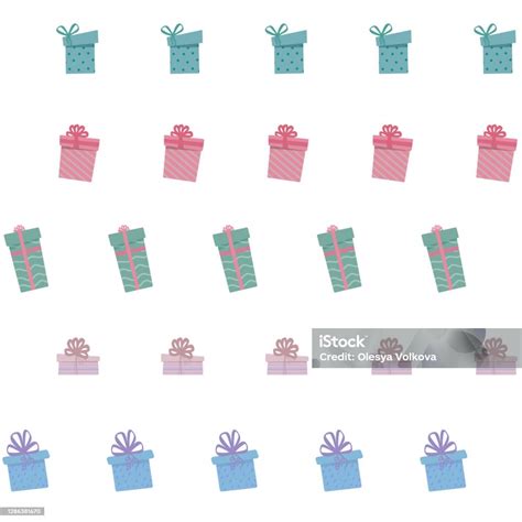 크리스마스 휴가 귀여운 선물 상자와 생일에 대한 원활한 패턴 직물 포장지 섬유 벽지 및 의류에 대한 유치한 배경 벡터 일러스트레이션 2021년에 대한 스톡 벡터 아트 및