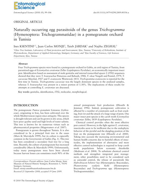 Pdf Naturally Occurring Egg Parasitoids Of The Genus Trichogramma Hymenoptera