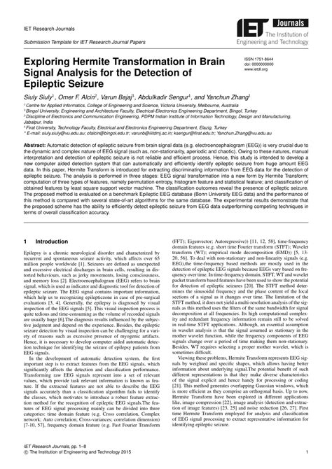 Pdf Exploring Hermite Transformation In Brain Signal Analysis For The Detection Of Epileptic