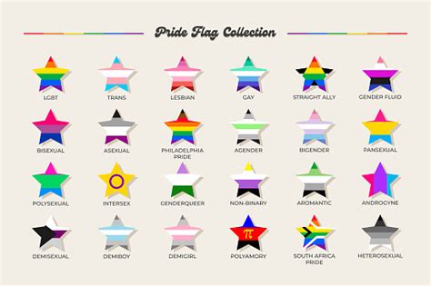 Lgbtq 성적 정체성 자부심 플래그 컬렉션 게이 트랜스젠더 양성애자 레즈비언 등의 국기 프라이드 컨셉 0명에 대한 스톡 벡터