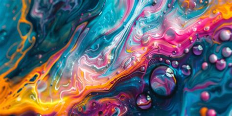 Abstract Liquid Art With Neon Colors And Fluid Patterns Represents Creativity And Emotion Stock