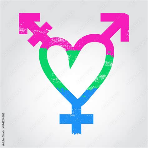 Polysexual Pride Flag In A Form Of Heart With Transgender Symbol Stock