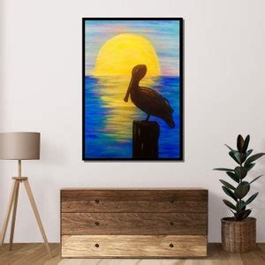 Sunset Pelican Canvas Coastal Sunset Art Beach Bird Print Ocean View