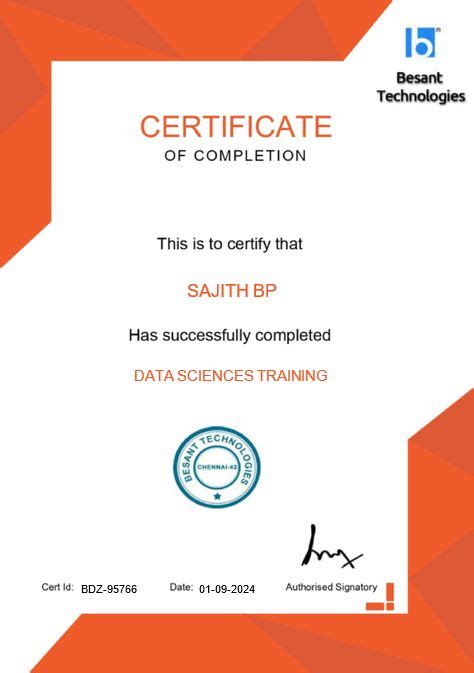 Successfully Completed Data Analytics And Data Sciences Training Last