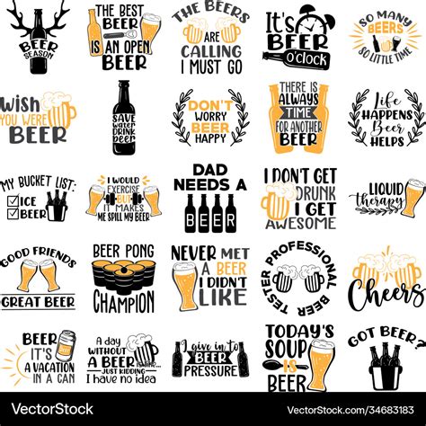 Collection Beer Phrases Slogans Or Quotes Vector Image