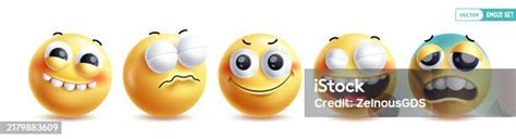 이모티콘 이모티콘 문자 벡터 세트 재미 있는 슬픈 얼굴 미소 행복 나쁜 기분 표정 이모티콘 캐릭터 모음 3차원 형태에 대한 스톡 벡터 아트 및 기타 이미지 Istock