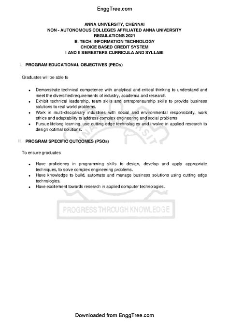 B Tech It Syllabus 2021 Anna University Regulations For Semesters I