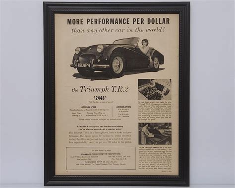 Framed Vintage 50s Car Ad 1954 Triumph Tr 2 Roadster Classic Bandw