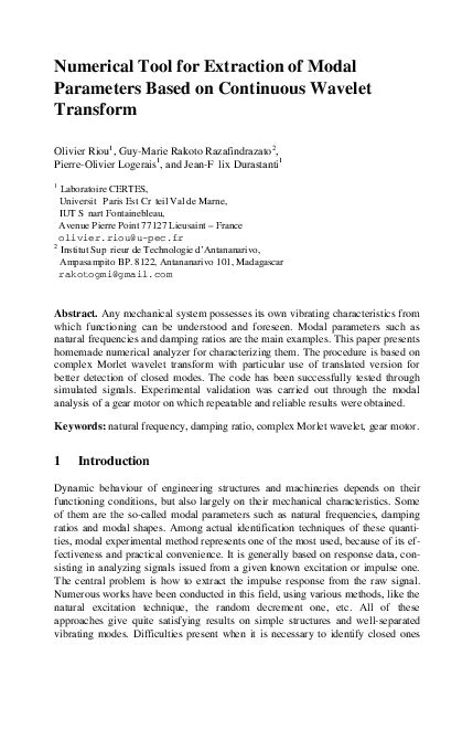 Pdf Numerical Tool For Extraction Of Modal Parameters Based On