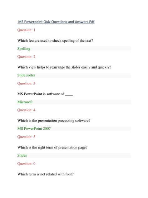 Ms Powerpoint Quiz Questions Answers Pdf