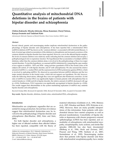 Pdf Quantitative Analysis Of Mitochondrial Dna Deletions In The