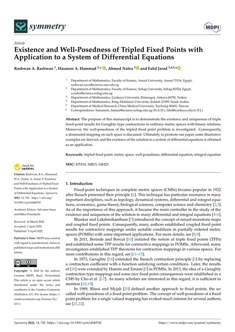 Pdf Existence And Well Posedness Of Tripled Fixed Points With Application To A System Of