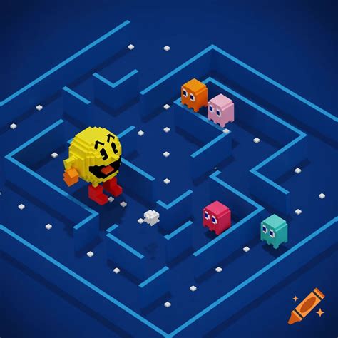 Voxel Pac Man In A Maze With Ghosts And Power Pellets On Craiyon