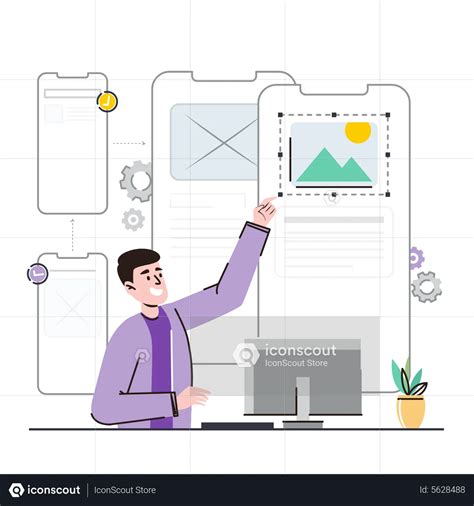 Man Placing Ui Ux Design Elements On Application Animated Illustration Download In Json Lottie