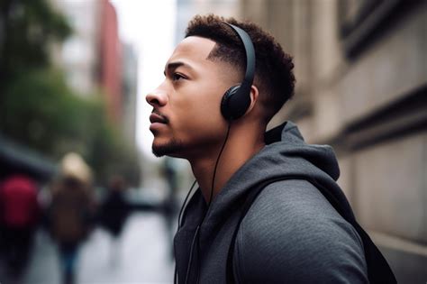 Premium Ai Image Shot Of A Young Man Listening To Music While Out For A Jog Created With