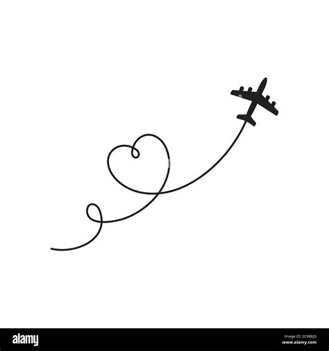 Airplane Route Vector Illustration Heart Path Trace Isolated On White