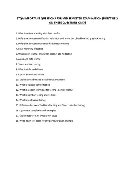 stqa important questions for mid semester examination pdf computers