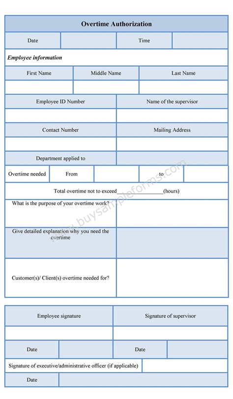 Overtime Authorization Form Authorization Form Sample