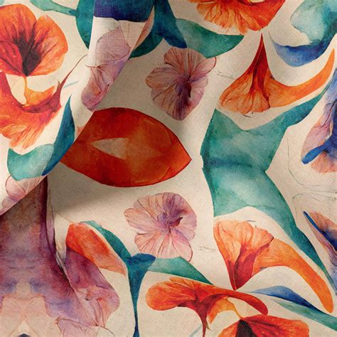 Watercolor Linen By The Yard Or Meter Watercolor Floral Print Linen F