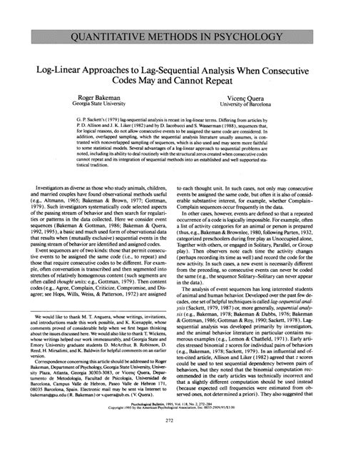 Pdf Log Linear Approaches To Lag Sequential Analysis When Consecutive