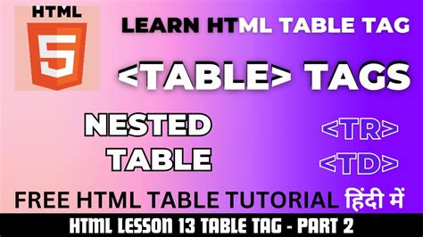 html lesson 13 table tag part 2 nested table table in table table tag