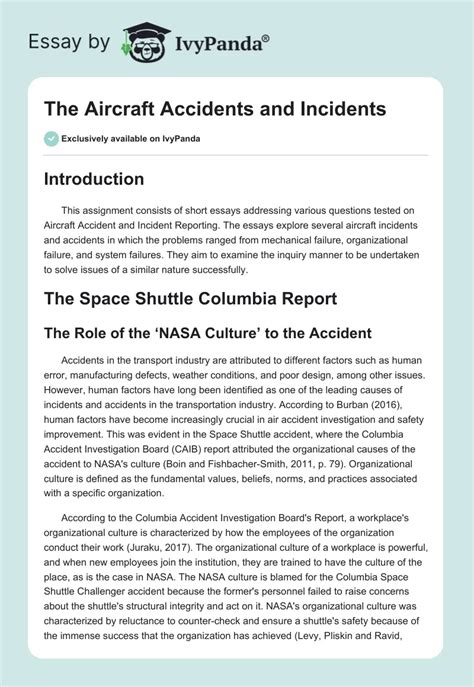 The Aircraft Accidents And Incidents 3032 Words Research Paper Example