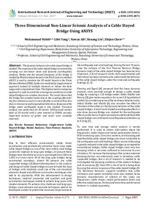 Pdf Three Dimensional Non Linear Seismic Analysis Of A Cable Stayed