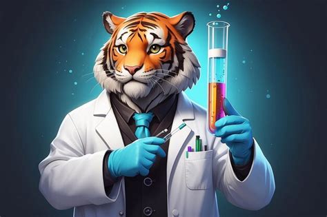 Scientist Tiger With A Lab Coat Holding A Test Tube Premium AI Generated Image