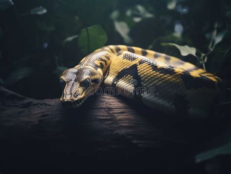 Portrait Of A Python Reticulated Python In The Forest Stock