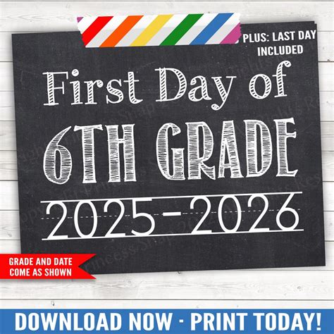 First And Last Day Of 6th Grade 2025 2026 Photo Prop White Chalkboard