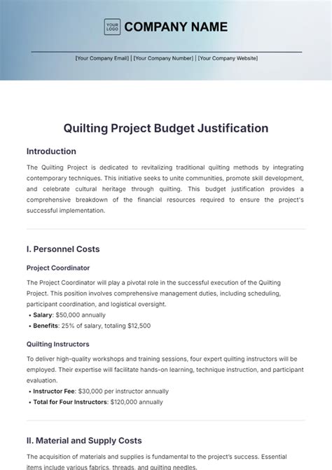 Free Quilting Project Budget Justification Template To Edit Online