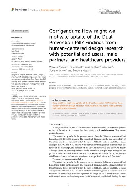 Pdf Corrigendum How Might We Motivate Uptake Of The Dual Prevention Pill Findings From Human