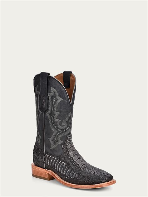 A4291 Mens Embroidery Ostrich Leg Vamp And Counter Black Wide Squar