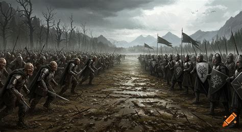 Two Fantasy Armies One Monstrous And One Human Face Off On A Muddy