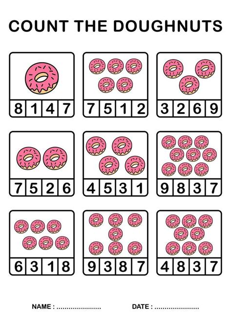 Printable Worksheet Number Count Doughnut Or Donuts For Kindergarten