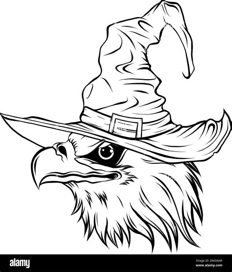 Vector Illustration Of Monochrome Head Eagle With Wizard Hat Stock Vector Image And Art Alamy