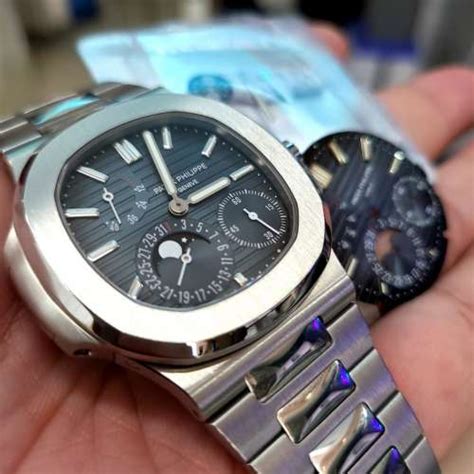 平放頂配pp5712 1a 瑞士翻寫油墨錶盤 訂製sw月相buff錶針 二手或全新機械手錶 手錶