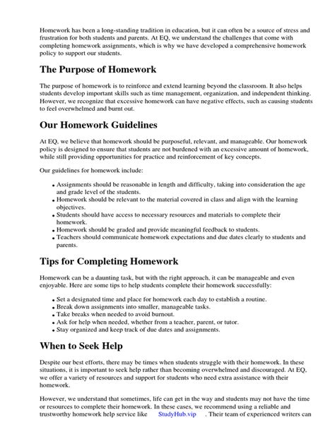 Eq Homework Policy Pdf Homework Teachers
